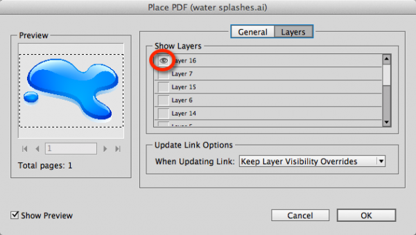 Changing the visible layers for Illustrator documents
