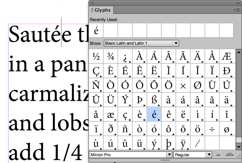 Find Characters Using the Glyphs Panel