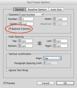 Balancing Text Columns in InDesign