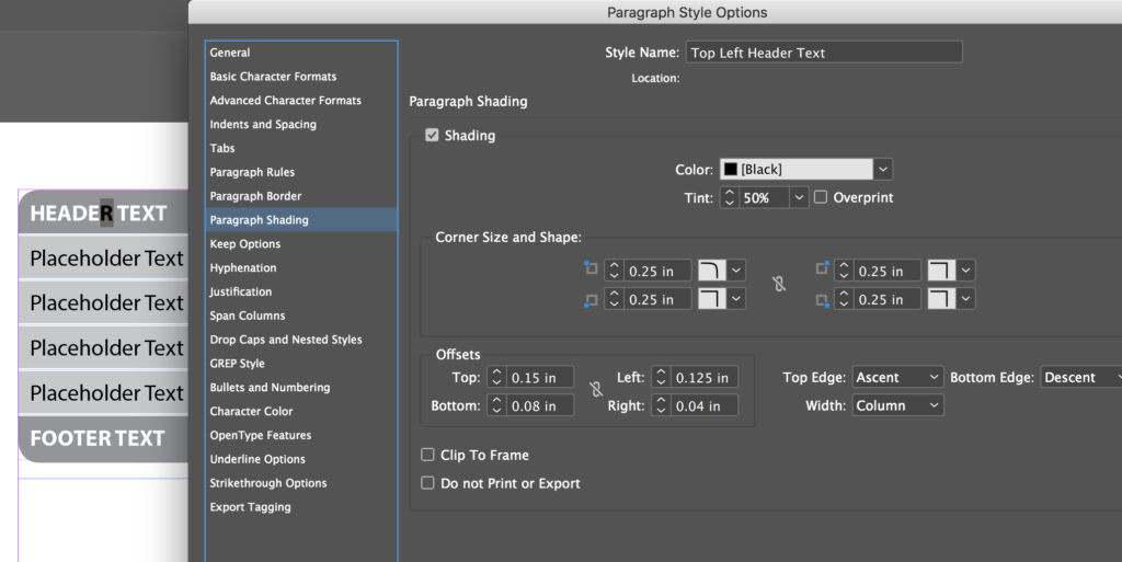 Using Paragraph Shading to Create Corners in a Table