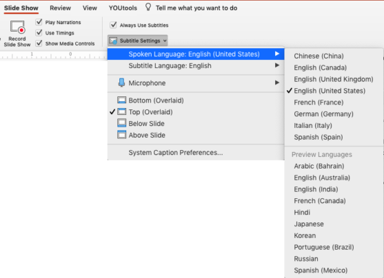 Live Subtitles and Real-time Translation in PowerPoint