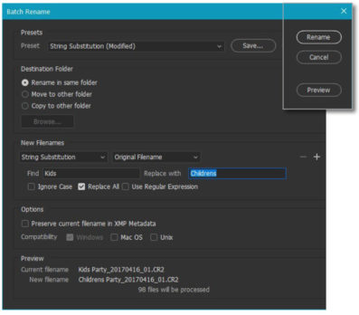 Batch Rename Files in Adobe Bridge