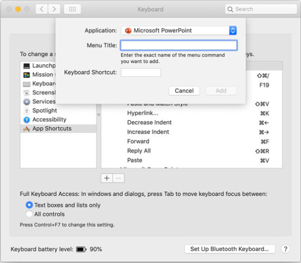 Creating Custom PowerPoint Keyboard Shortcuts on the Mac