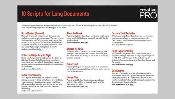 InDesign Downloadable: Long Document Scripts | CreativePro Network