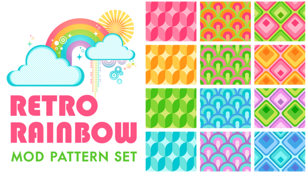 Illustrator Downloadable: Retro Rainbow Pattern Set